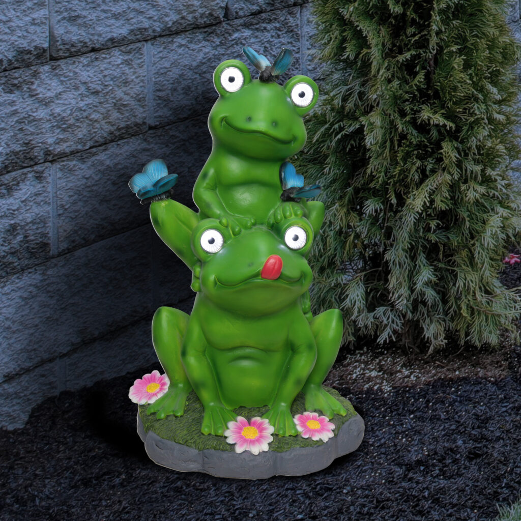 Alpine Corporation ZEN392SLR-L Stacked Frogs with LED Lights, Solar-Powered LED Frog Garden ...